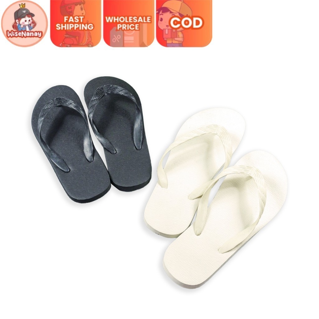 WiseNanay Adult Plain Black/White Rubber Slippers - Flip Flops Tsinelas ...