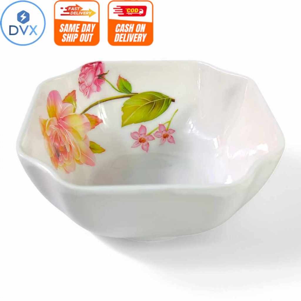 DVX Octagon Shaped Soup Bowl Floral Design Plastic Mangkok | Shopee ...