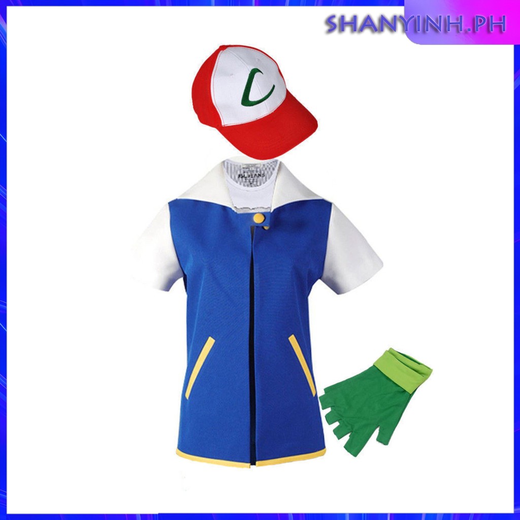 Pokemon Ash Ketchum Cosplay Costume Full Set Adults Jacket Gloves Hat ...