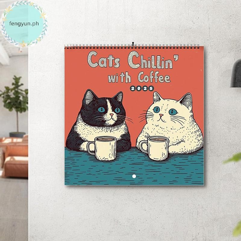 fengyun 2025 Cat Calendar- Cats Chillin' With Coffee Handmade 12 ...