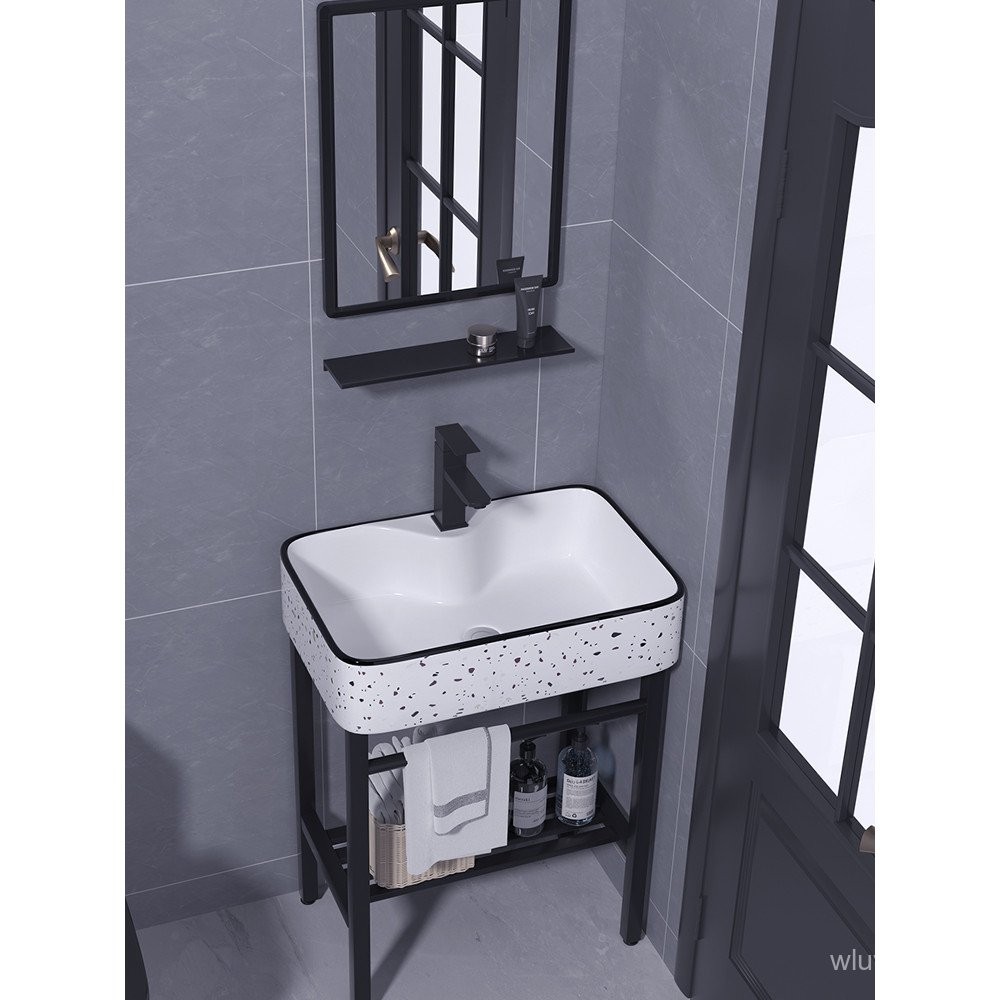 Small Apartment Freestanding Stainless Steel Frame Ceramic Wash Basin ...