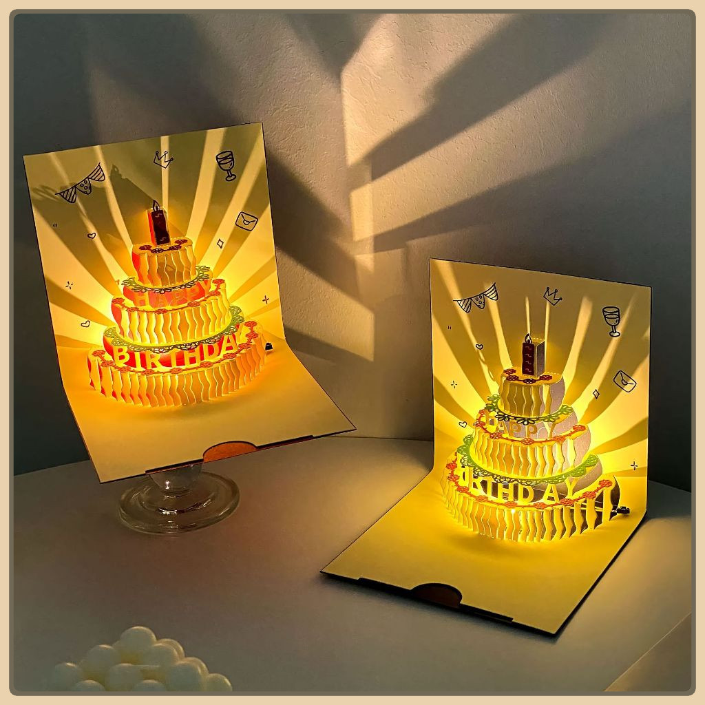 Lillove 3D Birthday Card Cake Light Birthday 3D Greeting Card Greeting ...