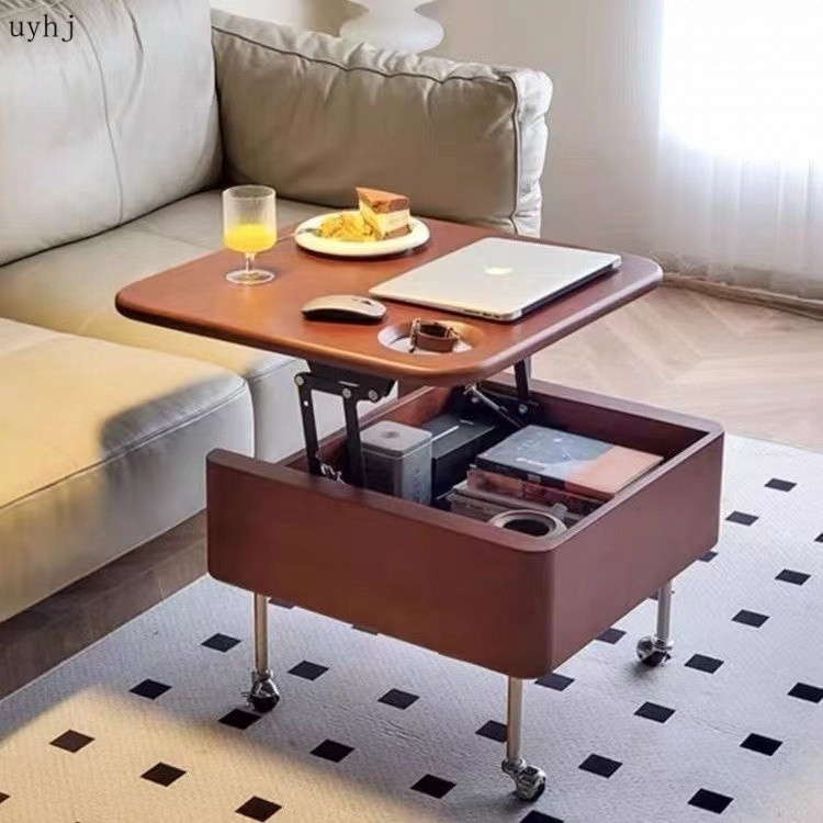 Medieval Style Solid Wood Lifting Coffee Table Retro Modern Small Apartment Household Mobile ...