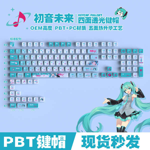keycaps custom keycaps Secret Agent Hatsune Miku Four-Sided Translucent ...