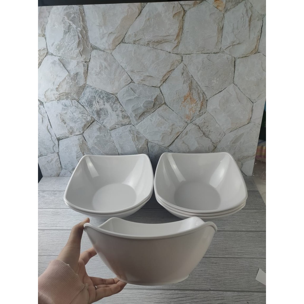 Mangkok Melamin Persegi Putih Polos 23.5cm – Mangkok M720S Cocok untuk ...