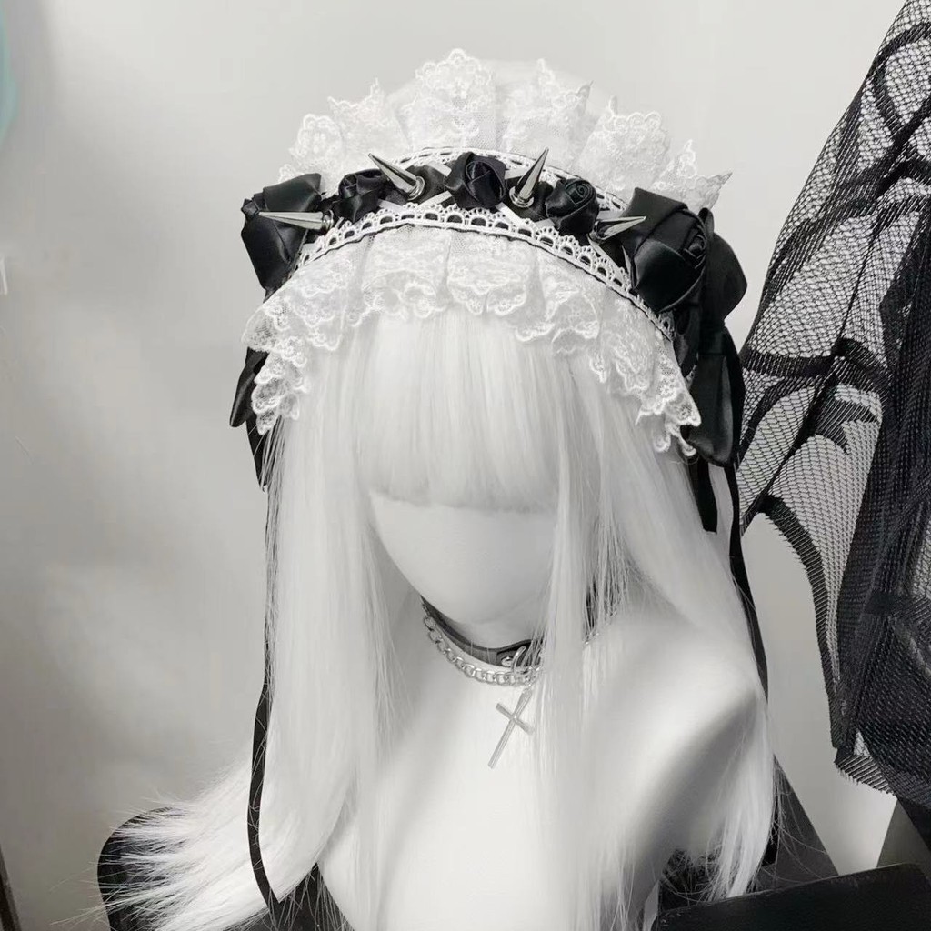 Y2k Dark Asian Culture lolita Hair Band Lace Streamer Hair Accessories ...