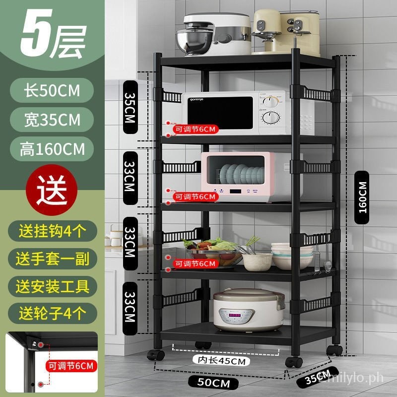 Kitchen Rack with Fence Floor-Standing Multi-Layer Microwave Rack ...