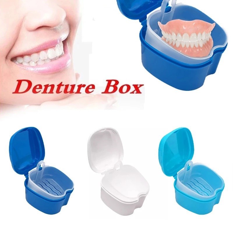 Denture Bath Box Case False Teeth Storage Box with Hanging Net ...
