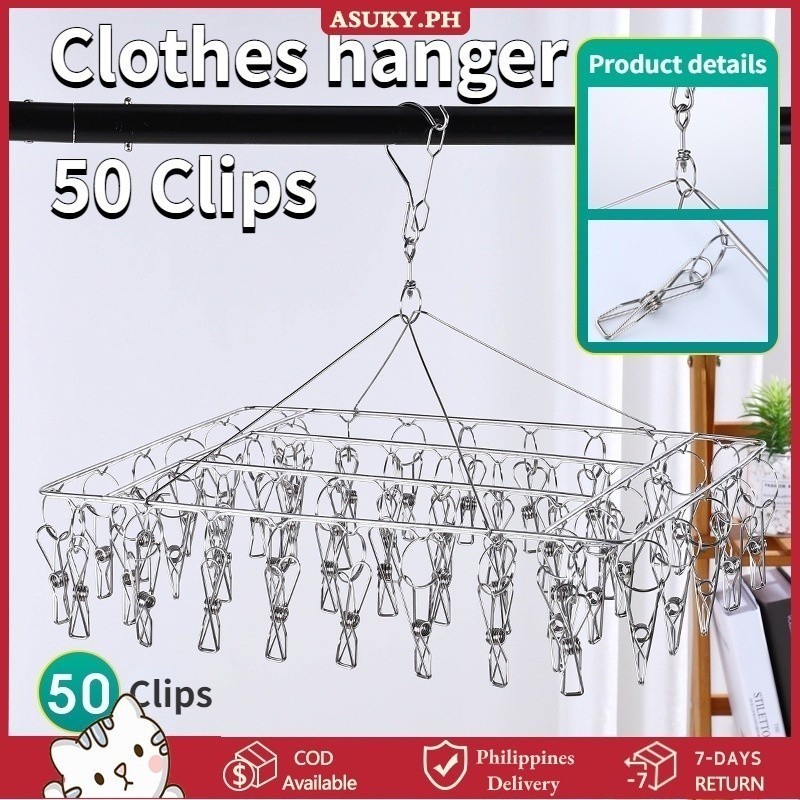 50Pcs Stainless Steel Clips Drying Rack Clothes Hanger Clips Hanger ...