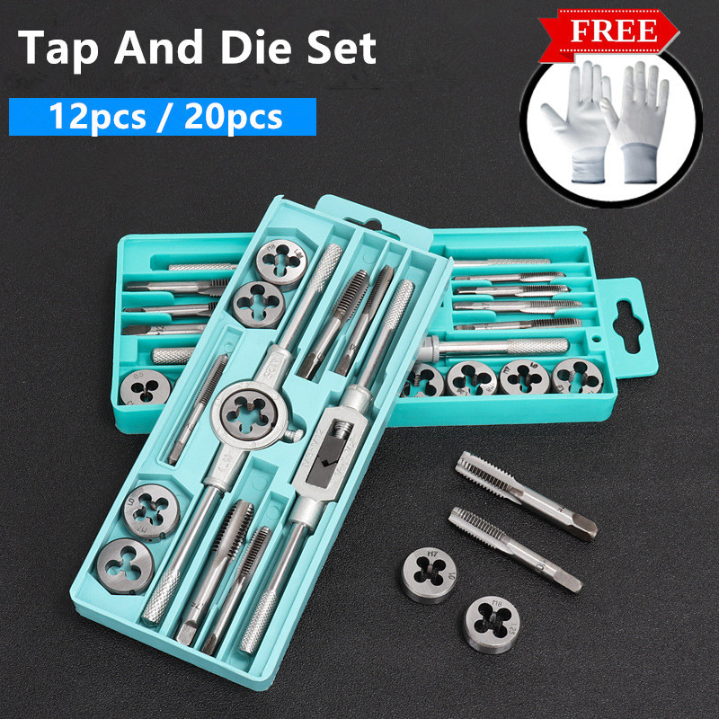[Free Gift: 1*Gloves] 12Pcs/20Pcs Metric Hand Tap Die Set M6-M12/M3-M12 Screw Thread Plugs ...