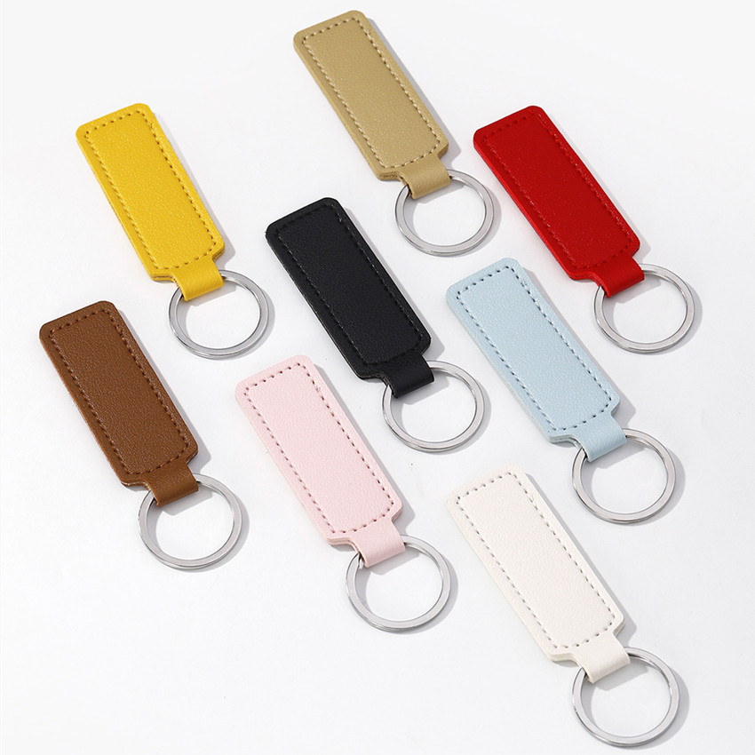 READY STOCK!!! 8 Colors Pu Leather Keychain Double-Sided Thread Metal ...