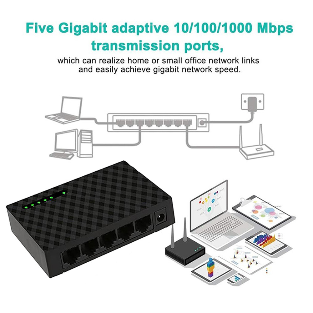 5 Port 1000Mbps Gigabit Network Switch RJ45 LAN Desktop Ethernet HUB ...