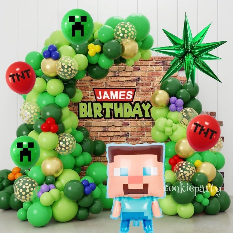 Minecraft Theme Steve Colorful Latex Balloons Birthday Decoration Set ...