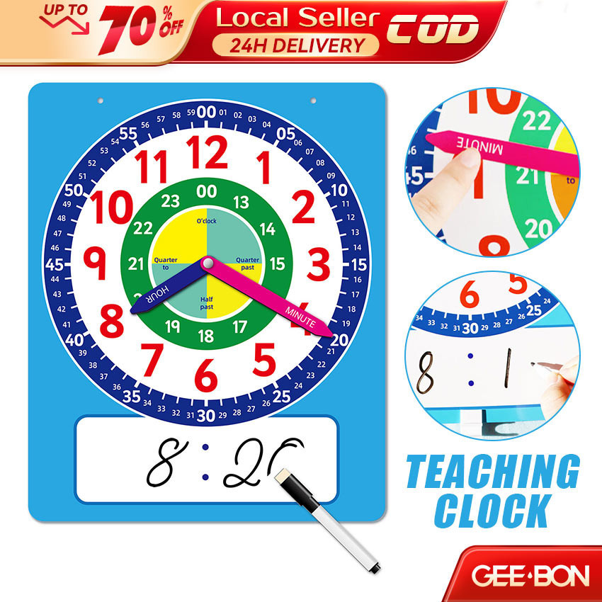GEEBON Magnetic Teaching Clock Hanging Board Kids Time Learning Clocks ...