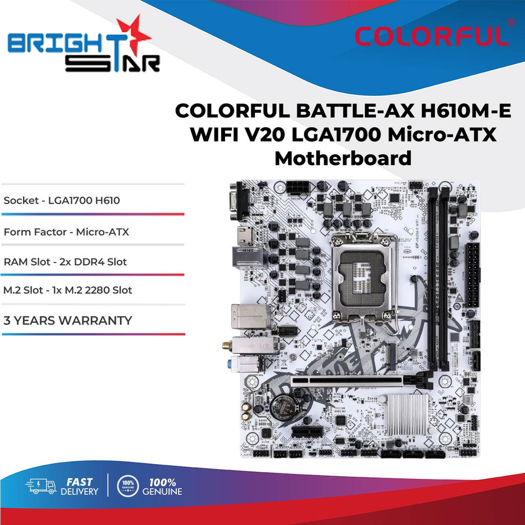 COLORFUL BATTLE-AX H610M-E WIFI V20 LGA1700 DDR4 Micro-ATX Motherboard ...