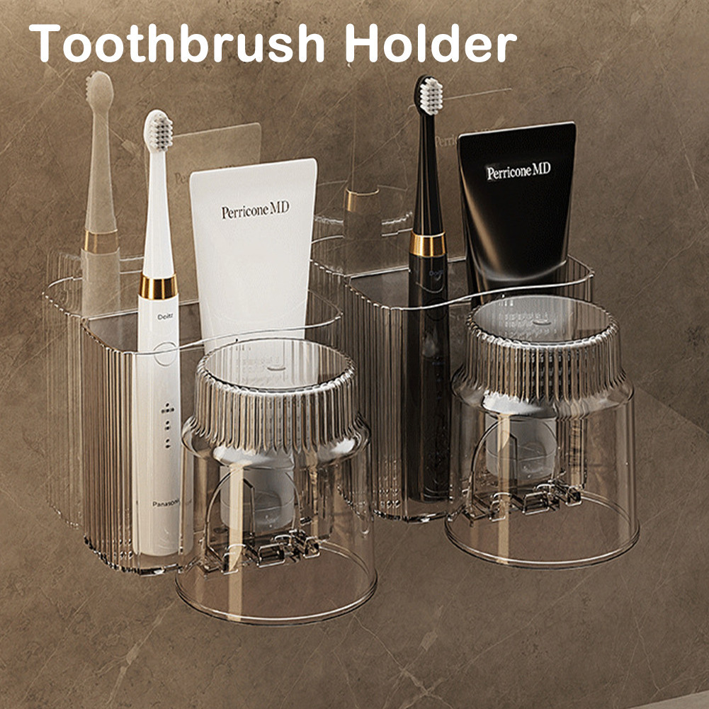 Wall Mounted Transparent Toothbrush Holder with Cup For Bathroom ...