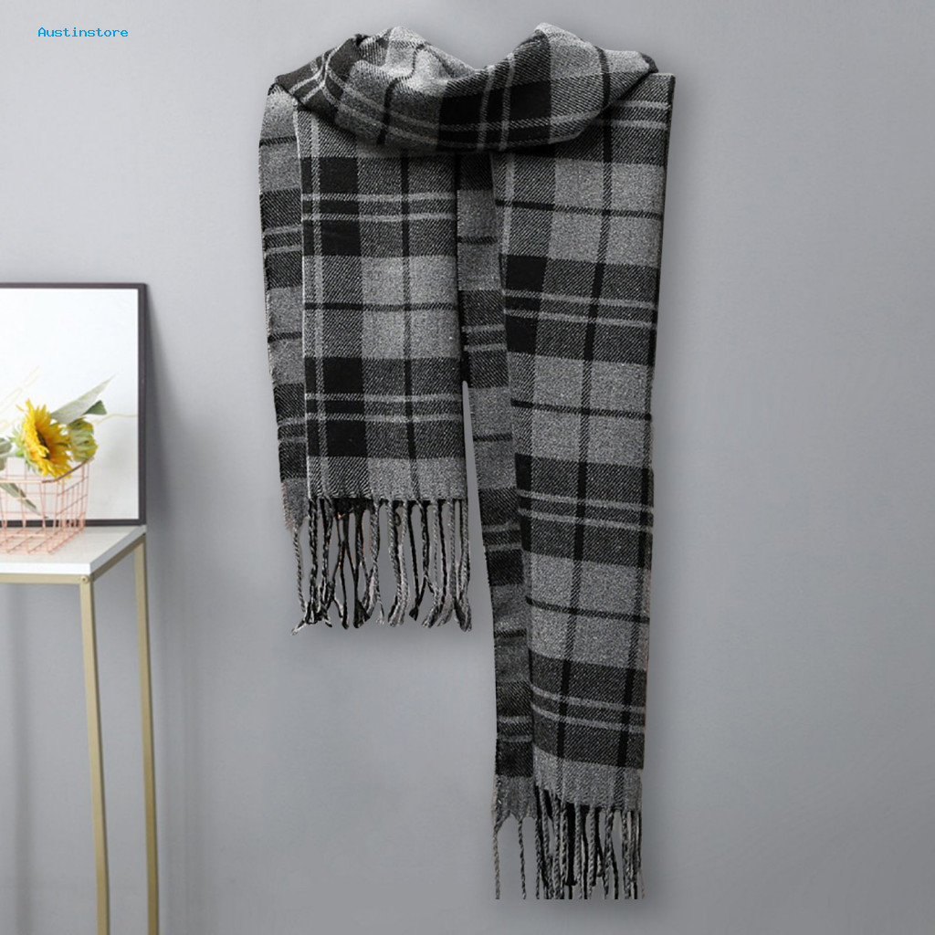 Men Scarf British Style Classic Plaid Fringed Tassels Soft Keep Warm ...