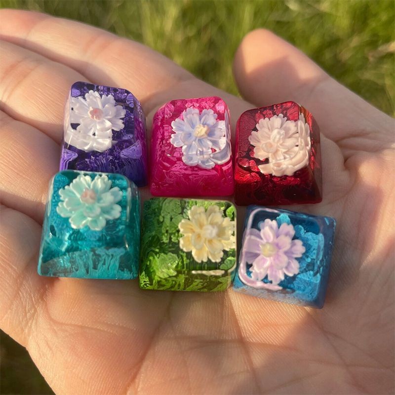 Single Creative Flower Keycap Translucent Personality Button Daisy ...