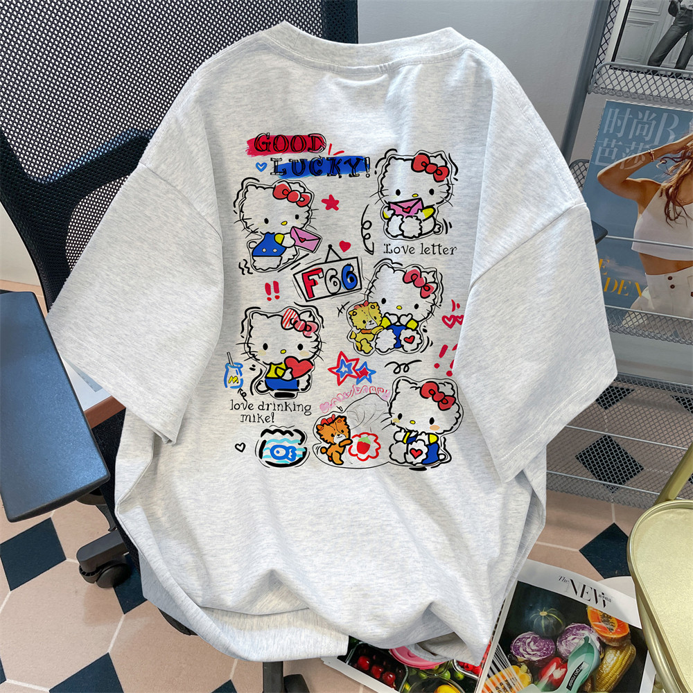 COD (Delivery In Bangkok) MAO Shop Korean Loose Slacky Wind Cute Kitty Cat T-Shirt Women Short ...