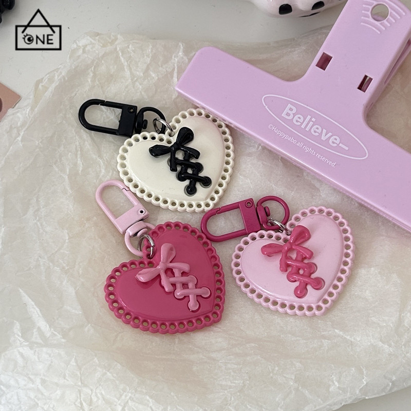 a.one.Lace-up Bow Heart Key Chain Y2K Girl Backpack Pendant Sweet Hot ...