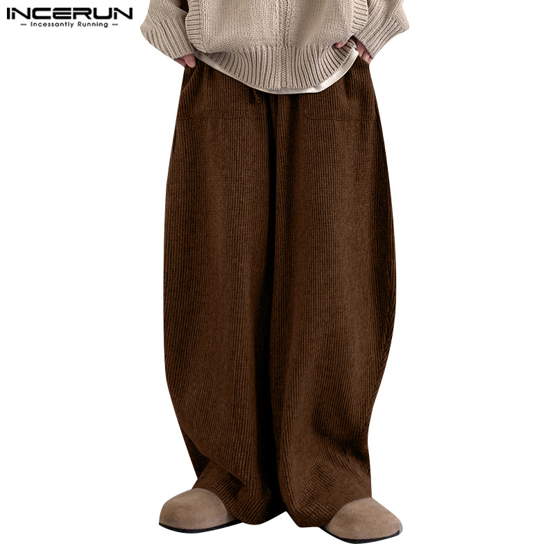 INCERUN Men's Corduroy Wide Leg Casual Pants | Shopee Philippines