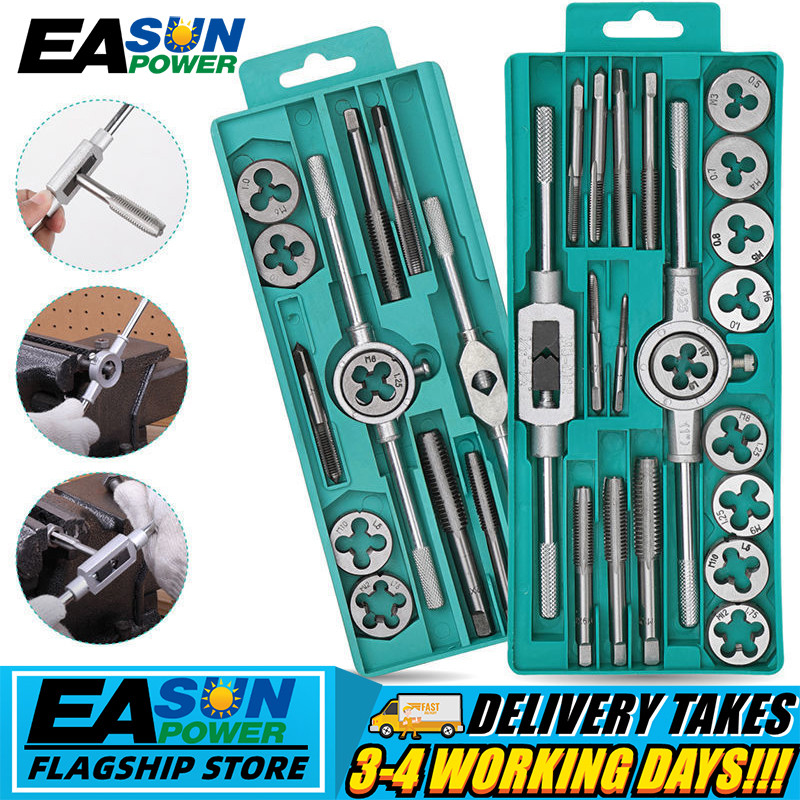 20 Pcs Portable Tap and Die Set Adjustable Metric Hand Threading Tool Tap Wrench in Box | Shopee ...