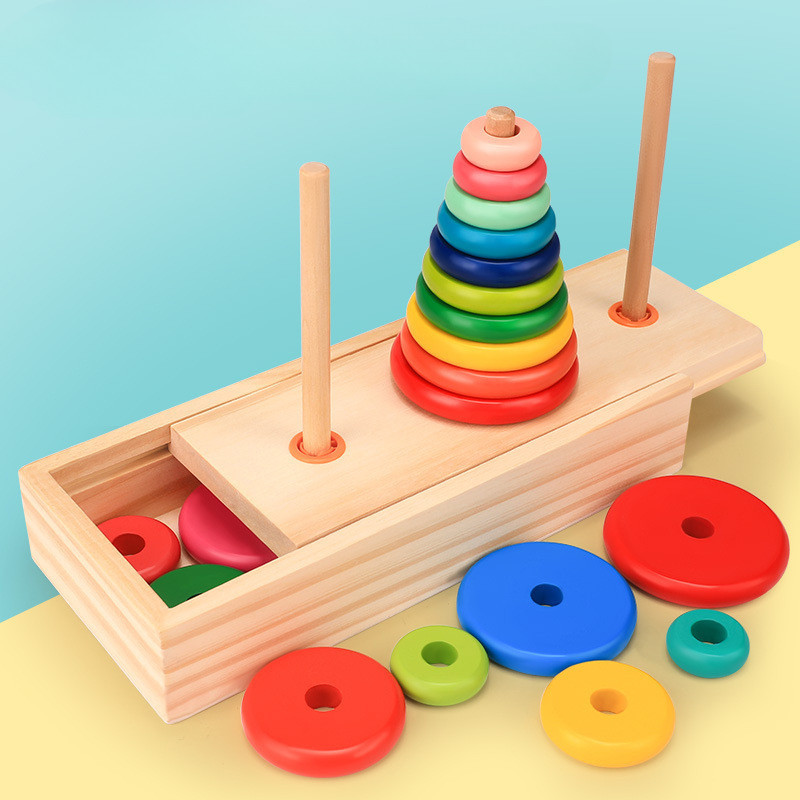 Early Education Toys 10Layer Color Intelligence Tower of Hanoi Rainbow ...