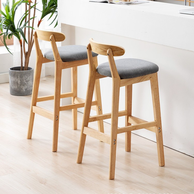 Solid Wood Bar Chair Nordic Style Home Modern Minimalist Bar Cafe ...