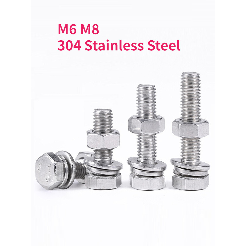 M6 M8 304 Stainless Steel External Hex Screw Outer Hexagon Head Bolt Nuts Flat Gasket Spring ...