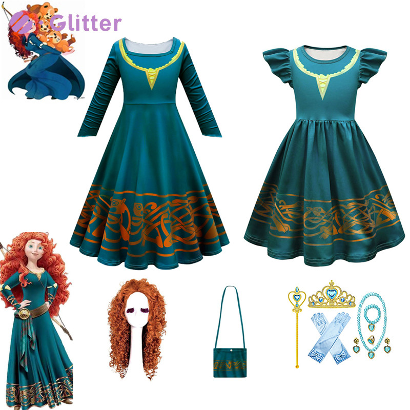 Movie Brave Merida Cosplay Costume for Kids Girl Halloween Dark Green ...