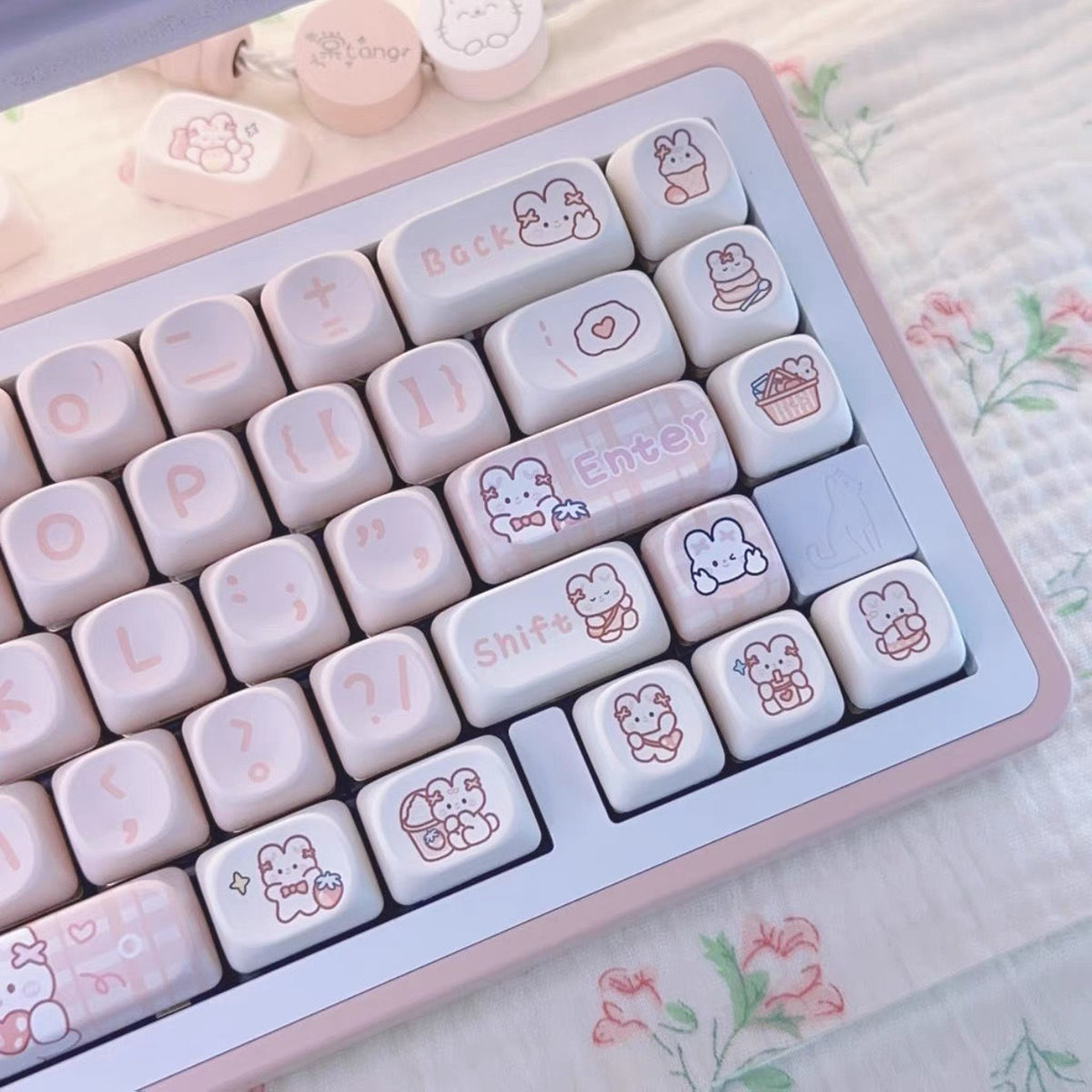 Pink Snack Bunny Keycaps PBT Sublimation MOA Highly Cute Cartoon Bunny ...