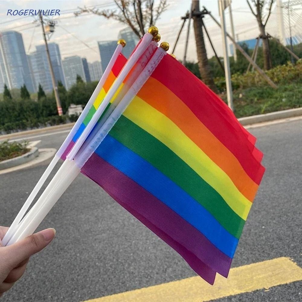 ROGERVIVIER 10Pcs Rainbow Flags, LGBT Rainbow Rainbow Hand Flag, Small ...