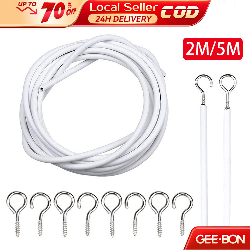 GEEBON 2/5m PVC Window Cord Cable Net Flexibility Curtain Wire White ...