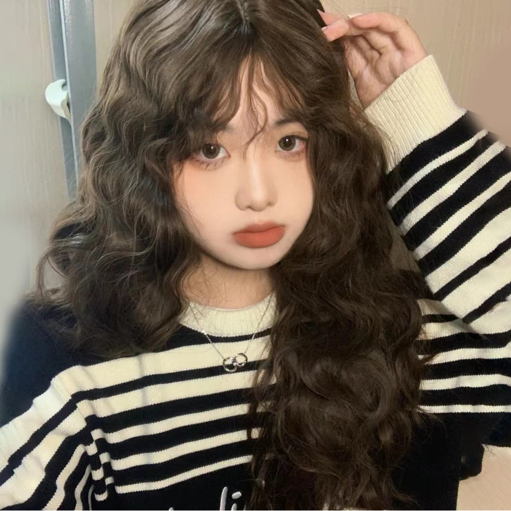 Star Wig Female Black Brown Long Hair Wool Roll Natural Fluffy ...