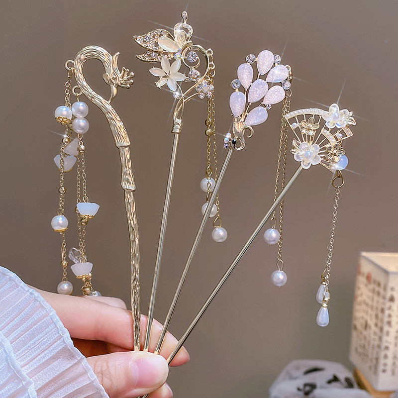 Pearl High-End Woman Hairpin New Chinese Style Flower Tassel Hairpin ...