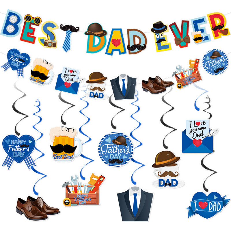 Happy Father's Day Banner Best Dad Ever Spiral Charm Party Decorations ...