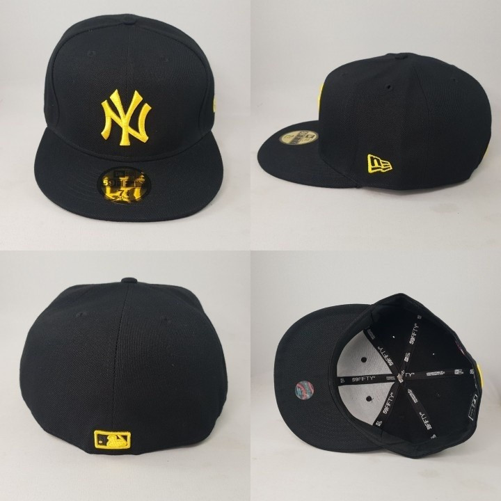 MLB New York yankees black metallic logo 59fifty hat fully closed eaves ...