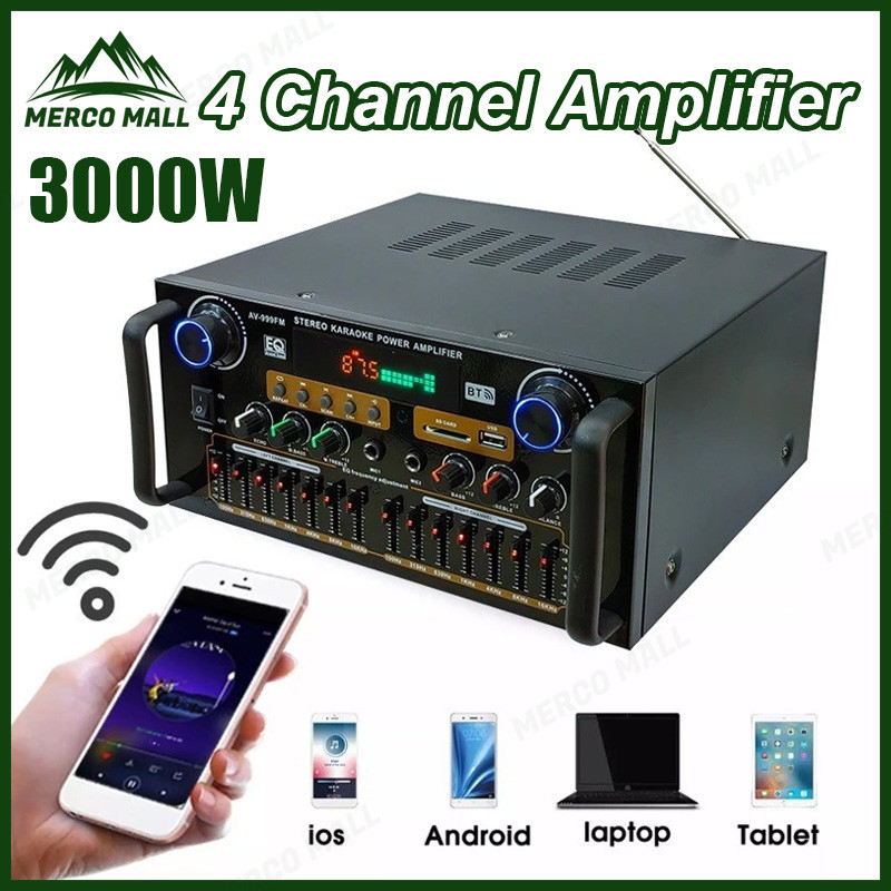 3000W 2 Channel Amplifier with Mixer Equalizer Usb Bluetooth AV-999FM ...