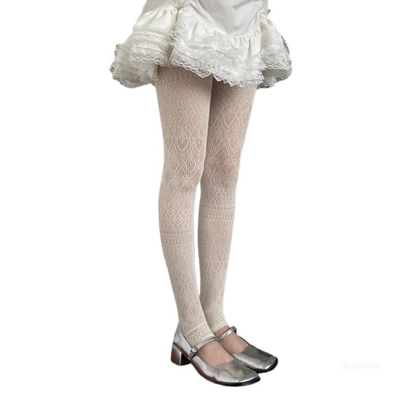 Xixi Women Lace Tights Vintage Geometric Patterned Footless Mesh ...
