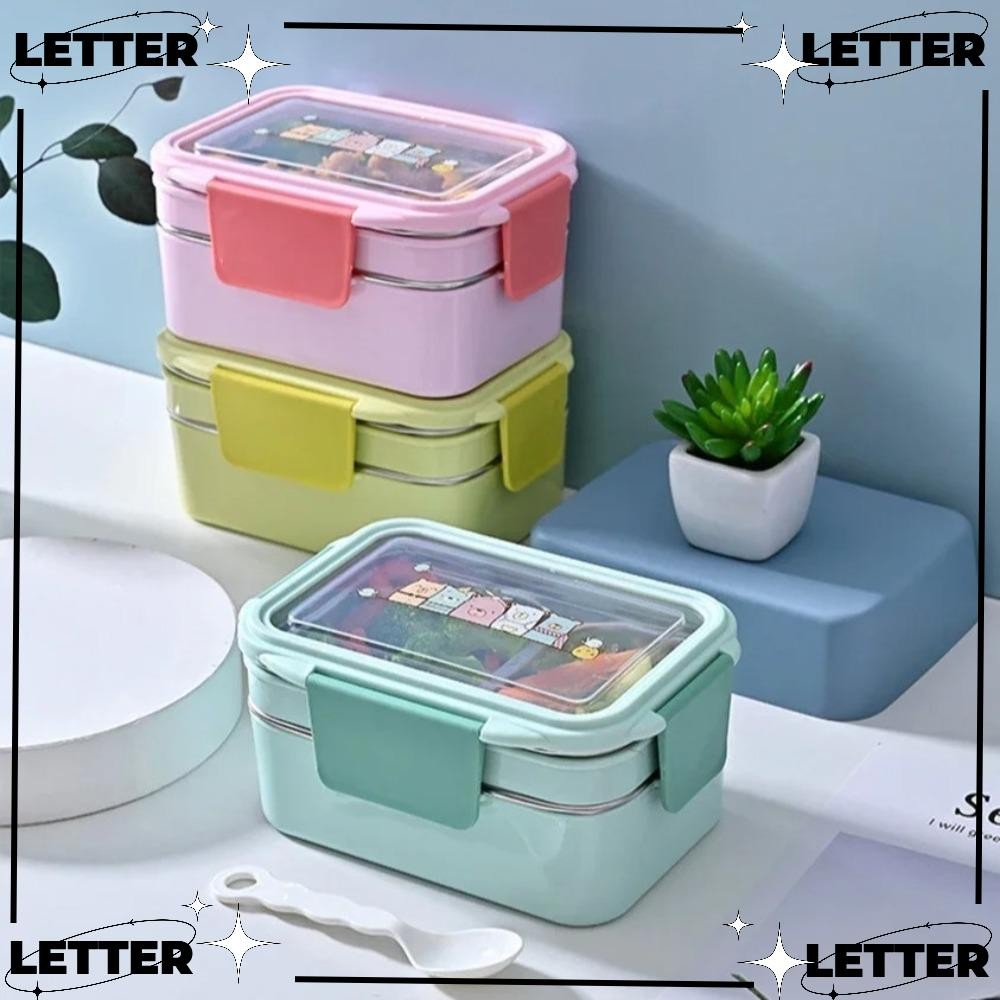 LET Cartoon Lunch Box, 2L Double Layer Food Thermal Bento Box, Portable ...
