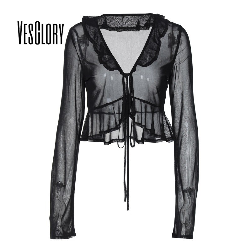 VesGlory Women 2025 Fashion Style Long Sleeve Translucent Mesh Sexy ...