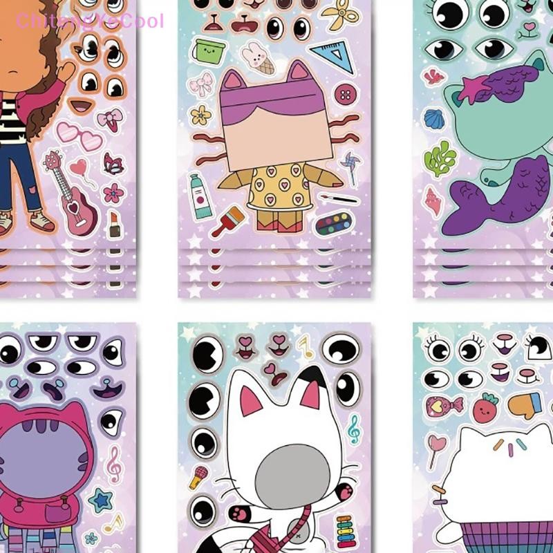 【HGPH】 6Sheets Gabby's Dollhouse Make A Face Puzzle Stickers Cartoon ...