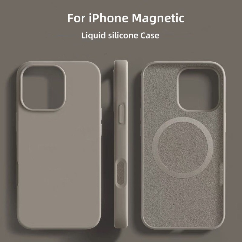 Titanium Color Liquid Silicone Magnetic Phone Case For iPhone 16 15 14 ...