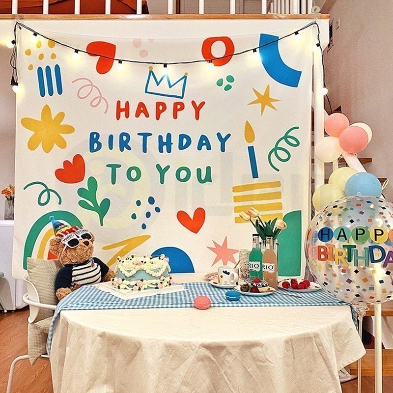 Happy Birthday Banner Birthday Backdrop Wall Hanging Birthday Tapestry ...
