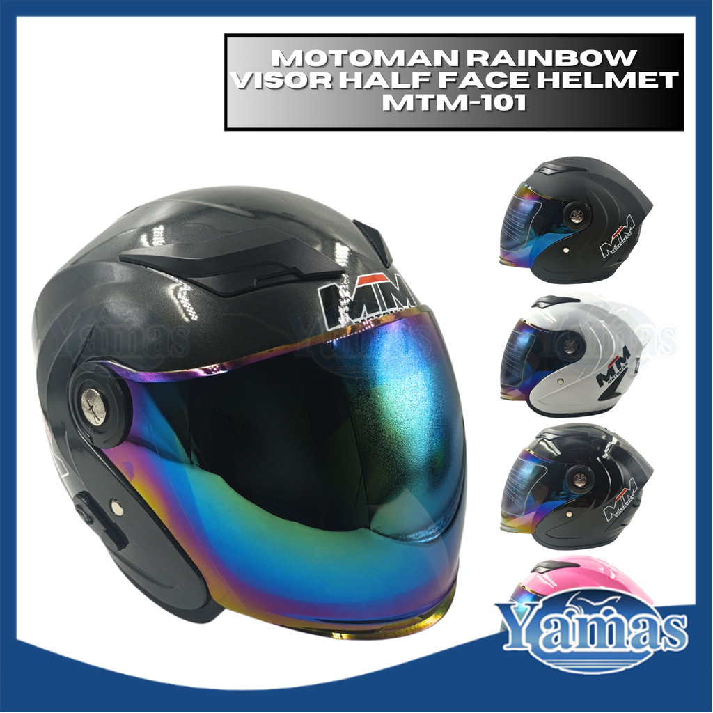 MOTOMAN HALF FACE RAINBOW VISOR HELMET MTM-101 MOTORCYCLE PROTECTIVE ...