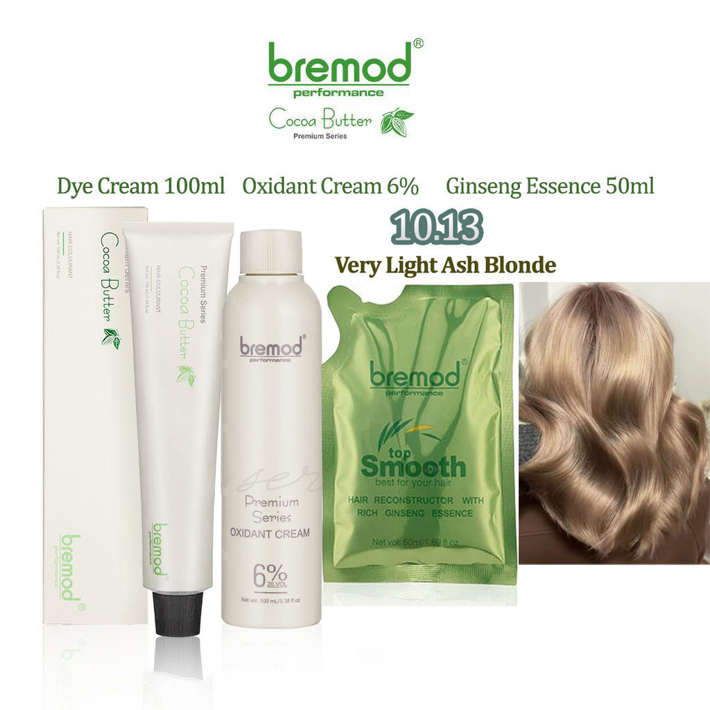 Bremod Cocoa Butter Hair Color Cream 10.13 Very Light Ash Blonde 100ml Oxidizer 100ml Hair Care ...