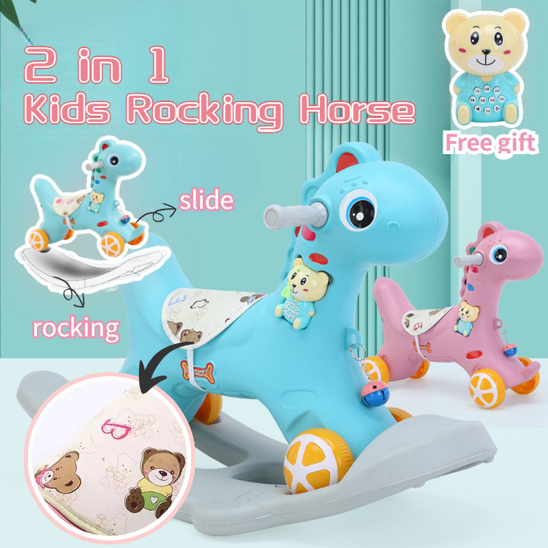 【COD】2 in 1 Kids Rocking Rider Push Rocker Trojan Toy Pink/Blue ...