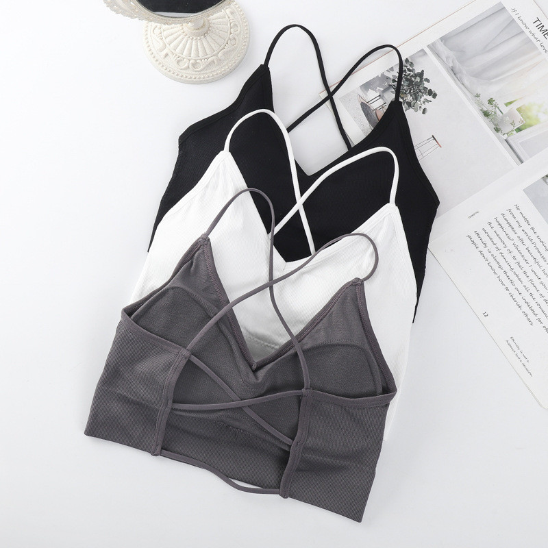 New One-Piece Fixed Cup Bra Cross Backless Crop-Top Bandeau Seamless ...