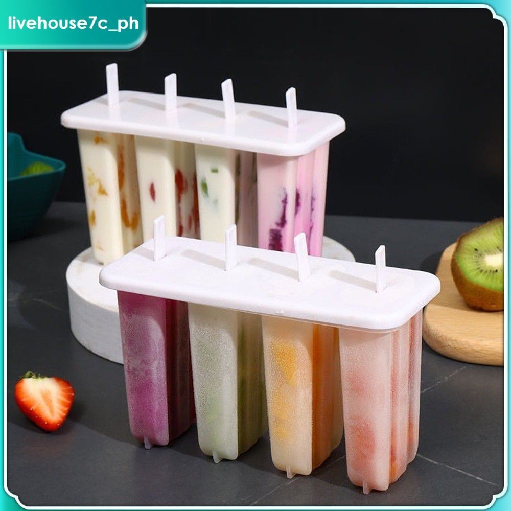 1 Set 4 Cells Popsicles Mold,Reusable Square Ice Cream Freezer Mold ...