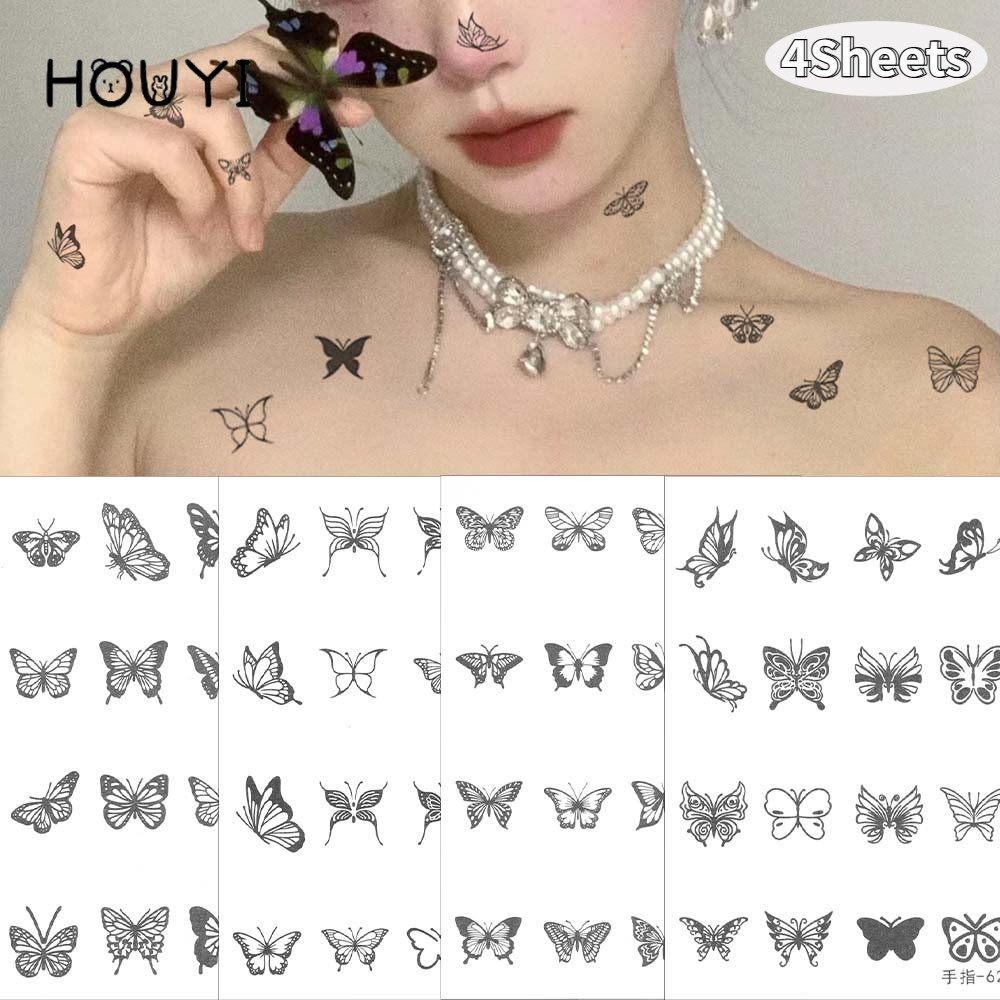 4 Sheets Beautiful Butterfly Tattoo Stickers - Small Butterfly Fake ...